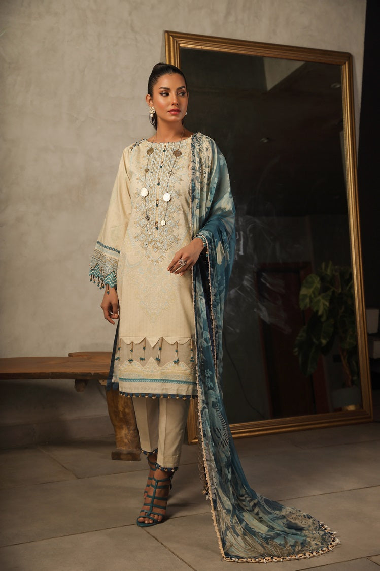 3-PC Unstitched Digital Printed Lawn Suit – Ellena